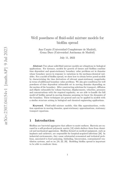 Well Posedness Of Fluidsolid Mixture Models For Biofilm Spread Deepai