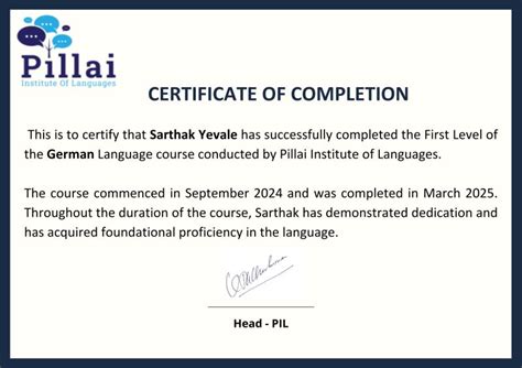 I Have Successfully Completed The First Level Of The German Language