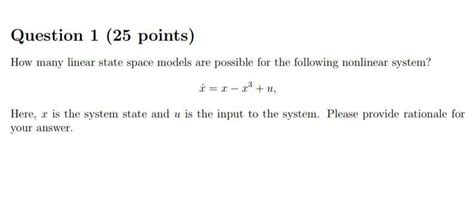 Solved How Many Linear State Space Models Are Possible For
