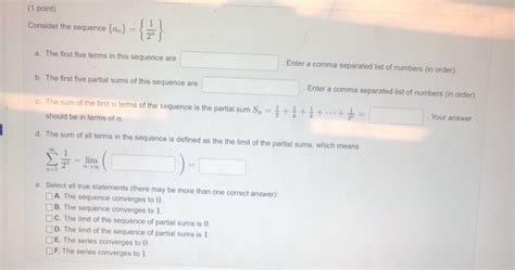 solved 1 point consider the sequence {on} 3 a the first