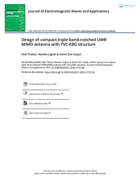 Pdf Design Of Compact Triple Band Notched Uwb Mimo Antenna With Tvc Ebg Structure