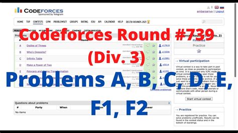 Problem A B C D E F1 F2 Codeforces Round 739 Div 3 Video