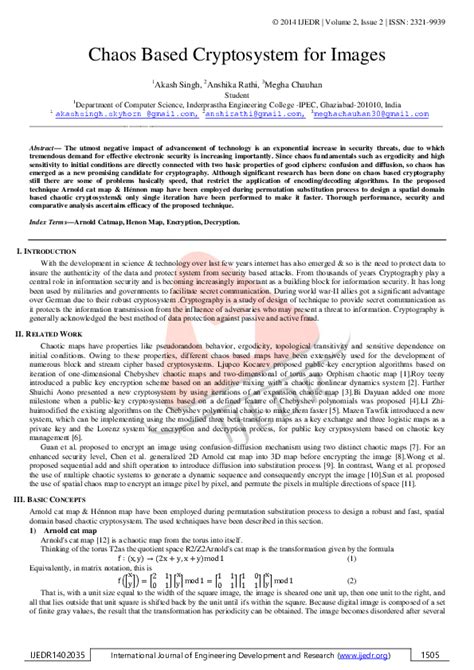 Pdf Chaos Based Cryptosystem For Images