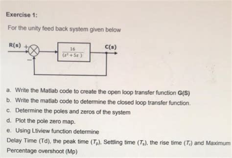 Solved Exercise 1 For The Unity Feed Back System Given