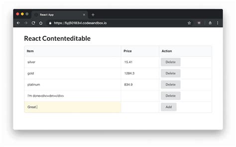 using content editable elements in javascript react tania s website