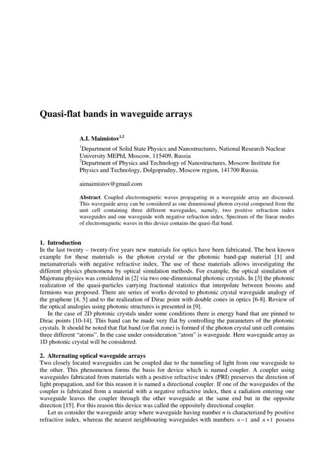 Pdf Quasi Flat Bands In Waveguide Arrays