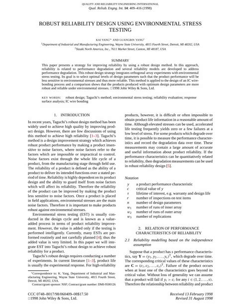 Pdf Robust Reliability Design Using Environmental Stress Testing Dokumentips