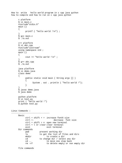 Day 2 How To Write And Compile C C Java Python And Linux Commands Pdf