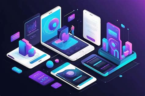 Premium Photo Mobile App Development Isometric Concept