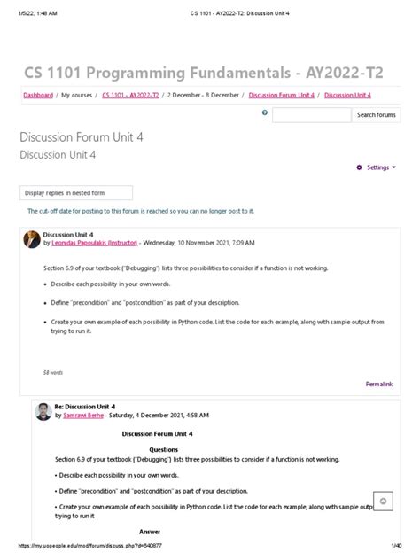 Cs 1101 Ay2022 T2 Discussion Unit 4 Pdf Parameter Computer