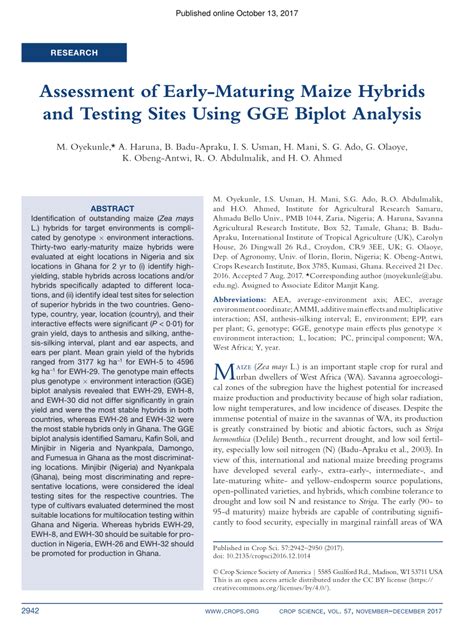 Pdf Assessment Of Early Maturing Maize Hybrids And Testing Sites