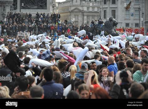 Trafalgar Square London Uk 6th April 2013 The Mass Pillow Fight In