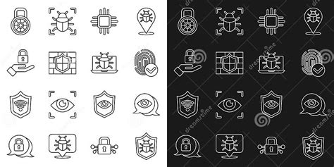Set Line System Bug Eye Scan Fingerprint Processor With Microcircuits Cpu Shield Brick Wall