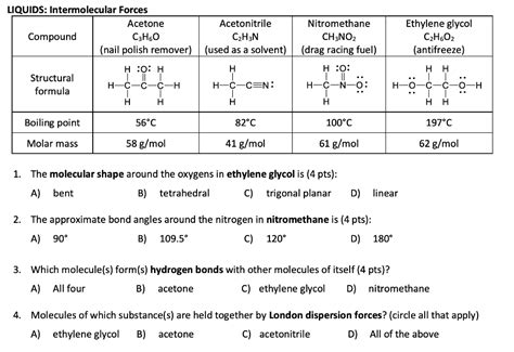 Solved Liquids Intermolecular Forces Acetone Compound C3h60
