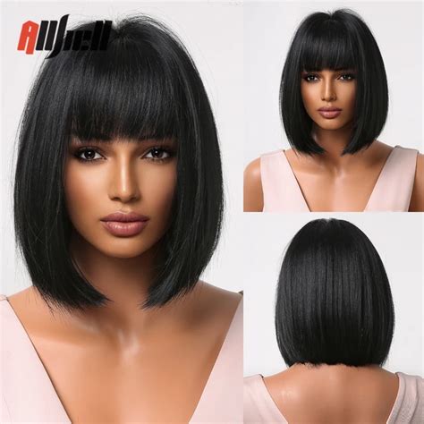 Aisi Hair Short Black Bob Wavy Wigs With Bangs For Women 54 Off
