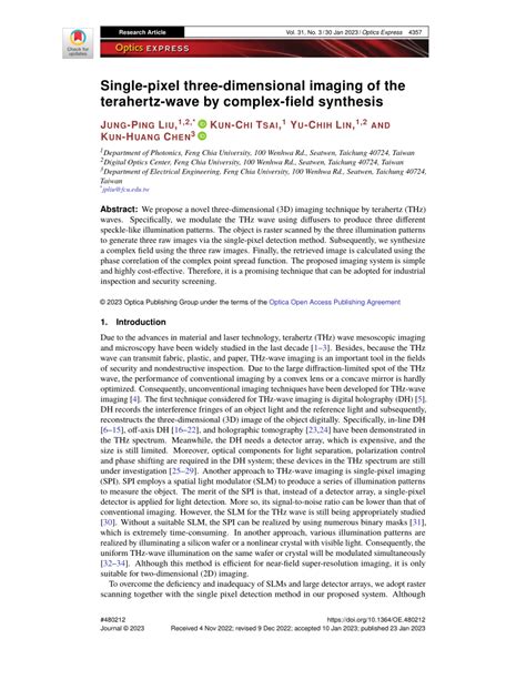 Pdf Single Pixel Three Dimensional Imaging Of The Terahertz Wave By Complex Field Synthesis