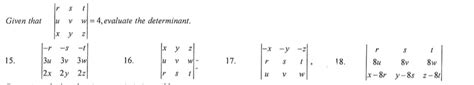 Solved Given That 4 Evaluate The Determinant