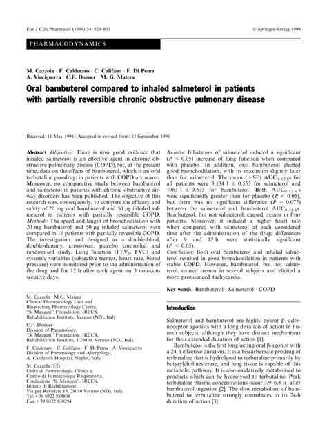 Pdf Oral Bambuterol Compared To Inhaled Salmeterol In Patients With Partially Reversible