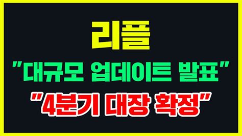 대규모 업데이트 발표 리플 4분기 대장 확정 리플 리플전망 리플코인 Youtube