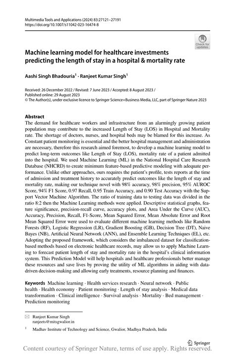 machine learning model for healthcare investments predicting the length