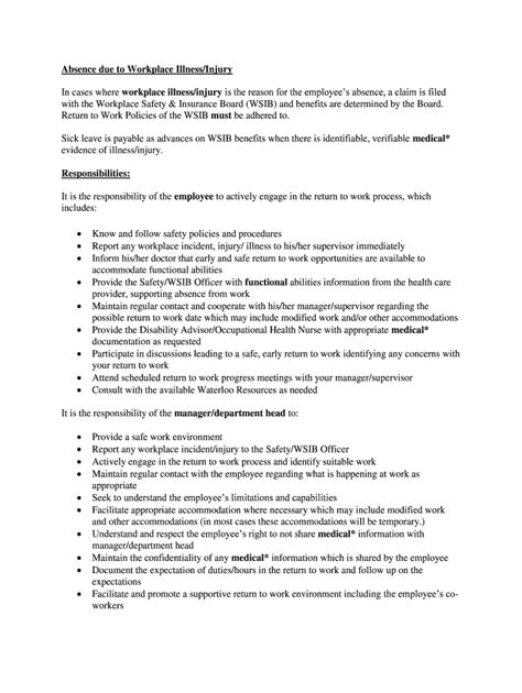 Fillable Online Absence Due To Workplace Illness Injury Fax Email Print Pdffiller