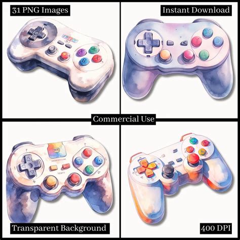 Retro Game Controller Clipart Bundle Png Format Artistic Etsy