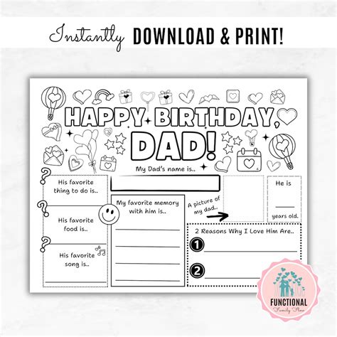 Happy Birthday Dad Coloring Page Printable Happy Birthday Dad Activity