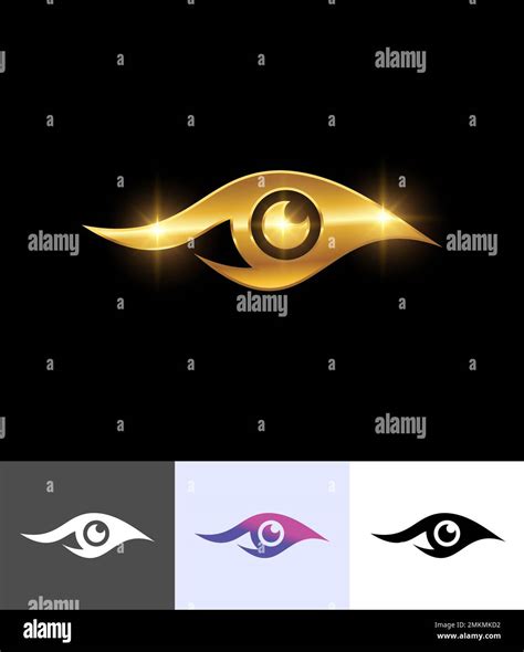 A Vector Illustration Set Of Golden Eye Symbol Vector Sign In Black Background With Gold Shine