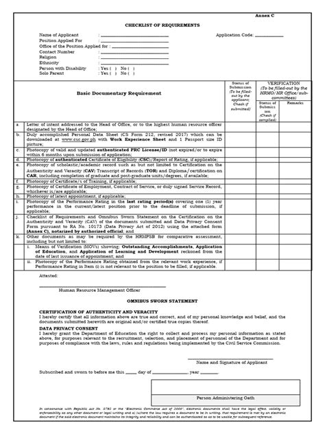 Annex C Checklist Of Requirements Pdf Notary Public