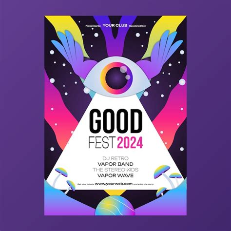 그라디언트 사이키델릭 포스터 템플릿 프리미엄 벡터