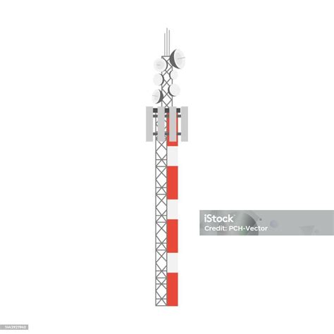 얇은 줄무늬 도시 안테나 타워와 위성 접시 벡터 삽화 라디오 통신 또는 통신 전송 타워 인터넷 텔레비전 0명에 대한 스톡 벡터 아트 및 기타 이미지 Istock