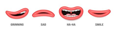입술은 캐릭터 애니메이션을 이빨과 혀와 동기화하고 고립된 사실적인 입 표정을 만듭니다 벡터 여성 감정 관절 교육 모양 벽지 웃는 것과 슬픈 것 웃는 것과 미소 흉내내는 것
