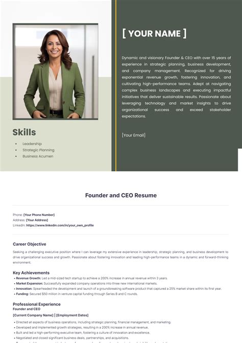 Free Founder And Ceo Resume Template To Edit Online