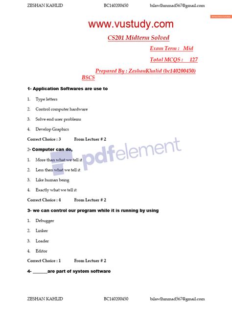 Cs201 Midterm Solved Mcqs With Reference By Zeshan Khalid Pdf