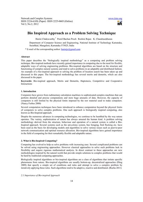 bio inspired approach for solving complex problems pdf