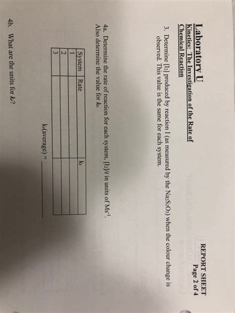 Solved Lab Report Kinetics The Investigation Of The Rate Chegg Com