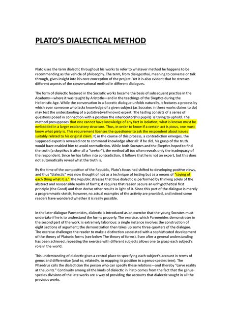 Plato S Dialectical Method Political Science Punjab University