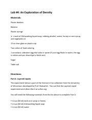 Experiment 4 Density Pdf Lab 4 An Exploration Of Density Materials Plastic Beakers