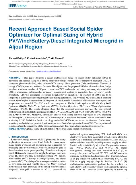 Pdf Recent Approach Based Social Spider Optimizer For Optimal Sizing Of Hybrid Pvwindbattery