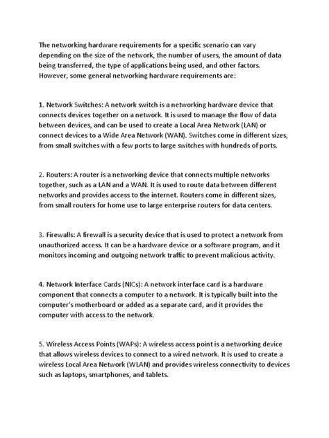 The Networking Hardware Requirements Pdf