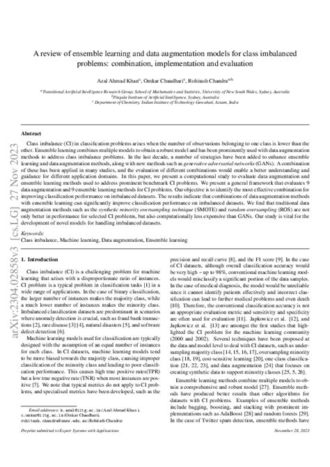 Pdf A Review Of Ensemble Learning And Data Augmentation Models For Class Imbalanced Problems