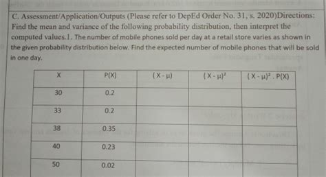Solved C Assessment Application Outputs Please Refer To DepEd Order