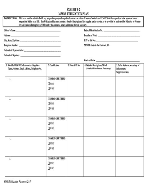 Fillable Online Mwbe Utilization Plan New York State Fax Email Print