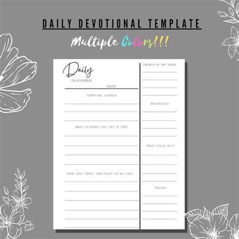 Daily Devotional Template Printable Multicolor Bundle Pdf 8 5x11