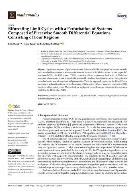 Pdf Bifurcating Limit Cycles With A Perturbation Of Systems Composed Of Piecewise Smooth