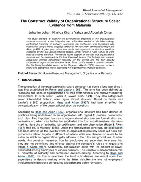 Pdf The Construct Validity Of Organizational Structure Scale
