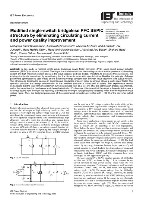 Pdf Modified Single Switch Bridgeless Pfc Sepic Structure By Eliminating Circulating Current
