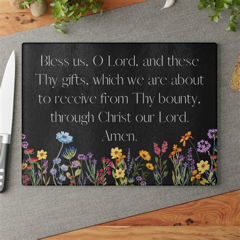 Black Floral Cutting Board Catholic Meal Prayer Black Cutting Board Christian Prayer Glass