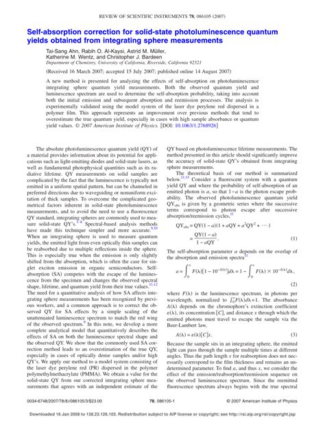 Pdf Self Absorption Correction For Photoluminescence Quantum Yields From Integrating Sphere