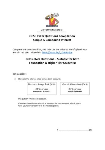 Simple And Compound Interest Gcse Maths Exam Questions Teaching Resources
